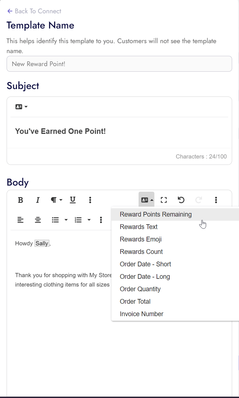 How do I customize my Reward Email