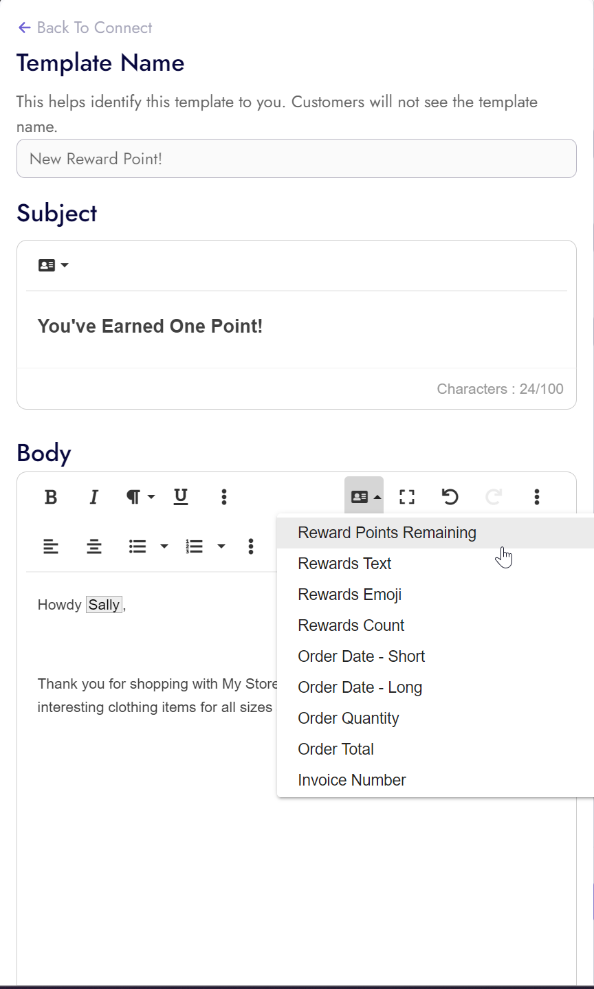 How do I customize my Reward Email