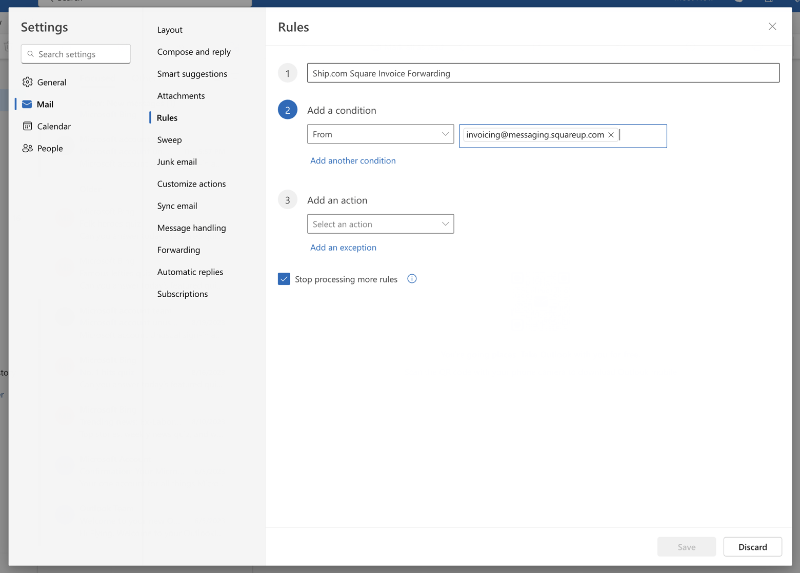 Square email forwarding with Outlook Desktop App